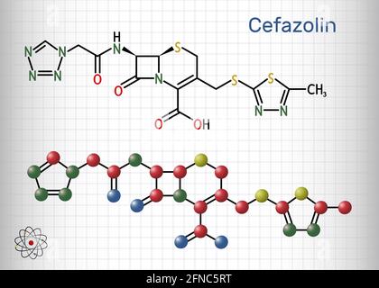 Cefazolin, cefazoline, cephazolin molecule. It is s beta-lactam ...