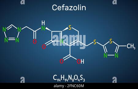 Cefazolin, cefazoline, cephazolin molecule. It is s beta-lactam ...