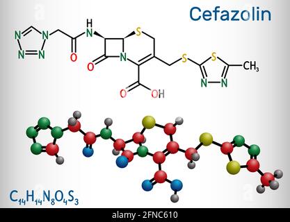 Cefazolin, cefazoline, cephazolin molecule. It is s beta-lactam ...
