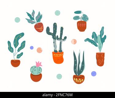 Plant of desert icons set in flat circle red, blue and green color for ...