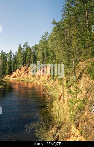 Nelku red sandstone cliffs at the river Salaca in Mazsalaca Stock Photo ...