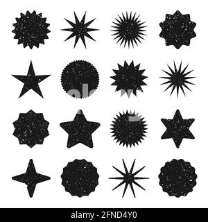 Retro stars, grunge sunburst symbols. Vintage sunbeam icons. Black ...