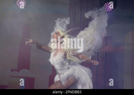 Drag queen Plastique Tiara (Duc Tran Nguyen) performs at Drive N Drag ...