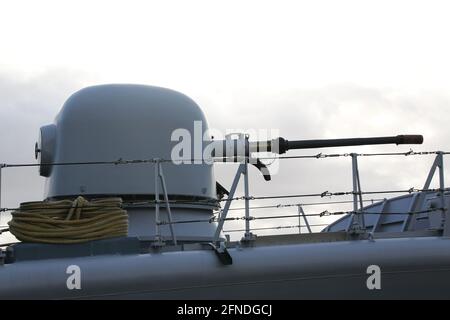 An OTO Melara (Otobreda) 76mm gun, the main weapon on the Royal ...