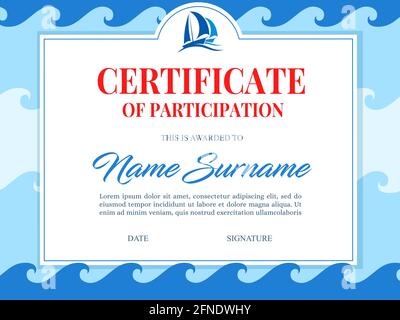 Yacht regatta diploma, award certificate vector template. Sea sailing ...
