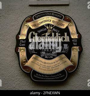 Sign, Glenfiddich Whisky Distillery, Dufftown, Scotland, United Kingdom ...