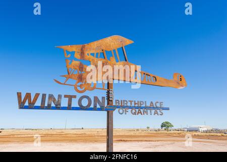 Sign in Winton "Birthplace of Qantas", Queensland, Australia Stock ...