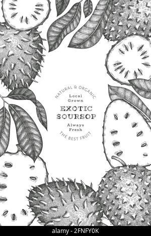 Hand drawn sketch style soursop fruit seamless pattern. Organic fresh ...