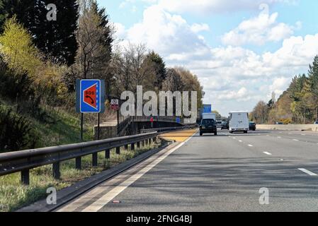 An emergency layby on the smart section of the M3 motorway in Surrey UK ...