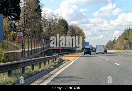 An emergency layby on the smart section of the M3 motorway in Surrey UK ...