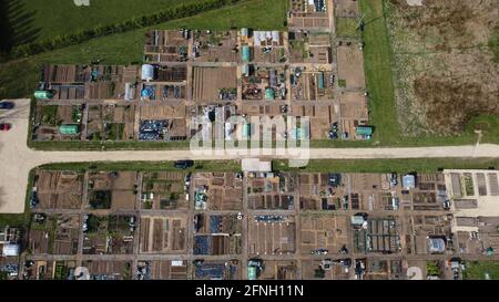 An aerial view of some allotments surrounded by fields Stock Photo - Alamy