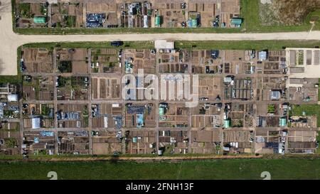 An aerial view of some allotments surrounded by fields Stock Photo - Alamy
