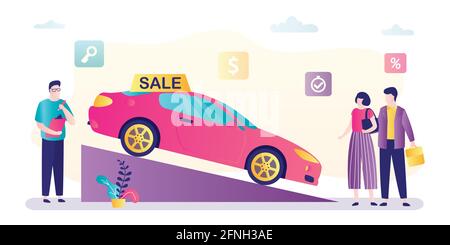 Car Salesman Cartoon character with car and background Stock Vector ...