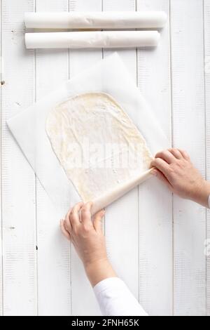 Rolling strudel dough Stock Photo - Alamy