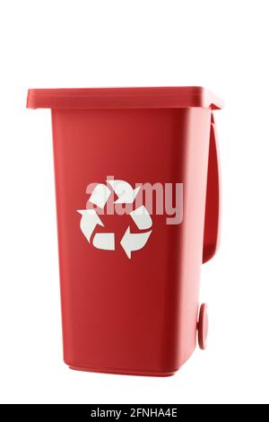 Plastic red trash can isolated on white background Stock Photo - Alamy