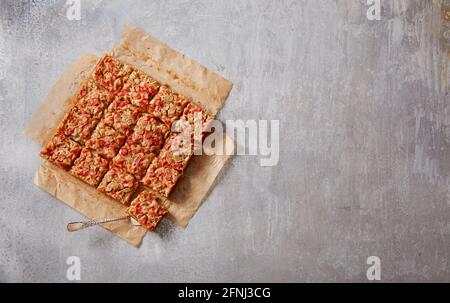 Rhubarb bars on metal surface Stock Photo - Alamy