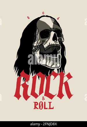 Vintage art illustration of skull with long mustache and beard Stock ...