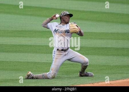 Miami Marlins Jazz Chisholm Jr. (2) hits a double during an MLB Spring ...