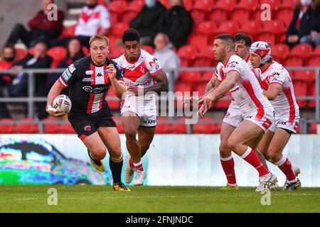 James Greenwood (21) of Salford Red Devils receives a red card from ...