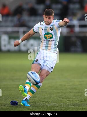 Northampton Saints' James Grayson kicks at goal during the Gallagher ...