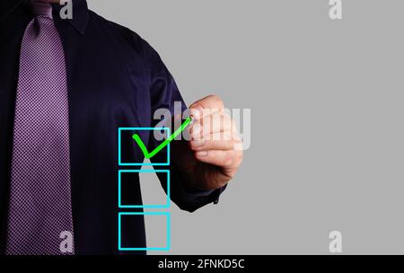 Businessman mark checklist with pen. Completion business task. Goal ...