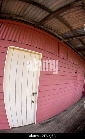 A retro building with curved features produced by a fisheye lens Stock ...