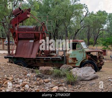 Abandoned rusted mining equipment on Mystery Creek walking track ...