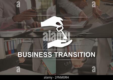 Business transition concept illustrated by pictures on background Stock ...