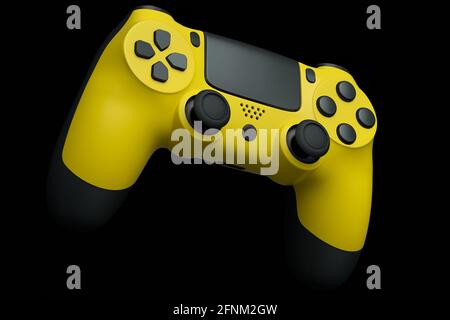 Realistic yellow joystick for video game controller on black background ...