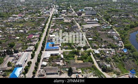 LUHANSK REGION, UKRAINE - MAY 16, 2021 - A bird-eye view on the Svatove ...