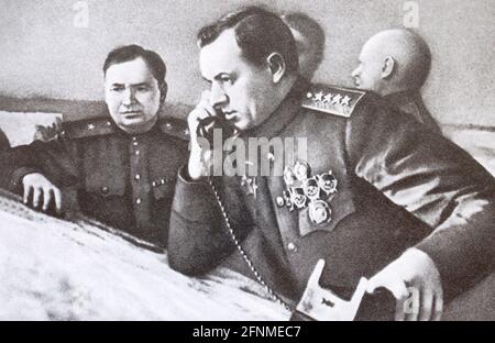 Front commander General K Rokossovsky in the foreground member of the ...