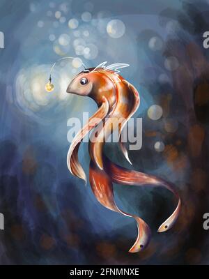 Fantasy red fish with light bulb Stock Photo - Alamy