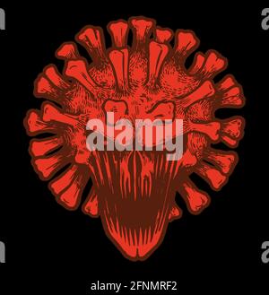 Corona Virus Scary Evil Monster Cartoon Character Design Vector ...