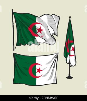 Algeria Star Flag. Algerian Star Shape Flag. Country National Banner ...