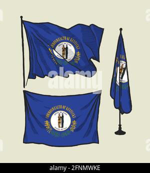Kentucky flag icon set. American state pennant in official colors and ...