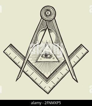 Freemason symbol - illuminati logo with compasses and ruler Stock ...