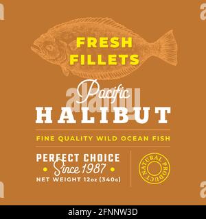 Premium Quality Pacific Halibut. Abstract Vector Food Packaging Design ...
