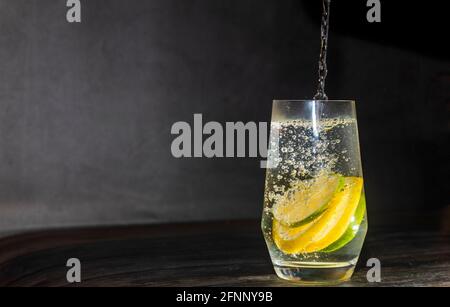 puring refreshment freshness drinking water on clean transperence glass ...