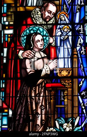 Stained glass window. Saint Jane Frances de Chantal is a Roman Catholic ...