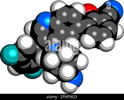 Paltusotine acromegaly drug molecule. 3D rendering. Atoms are ...