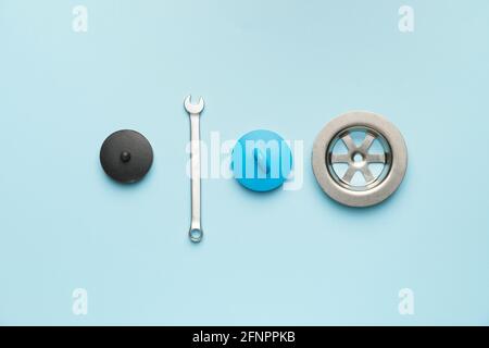 Set of plumber's items on color background Stock Photo - Alamy
