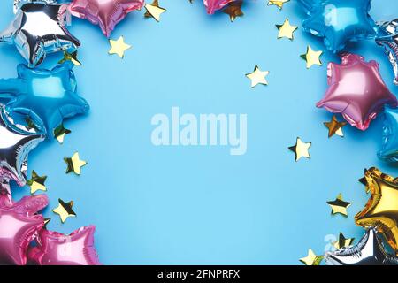 Frame made of pink inflatable foil balloons in a heart shape. Concept ...