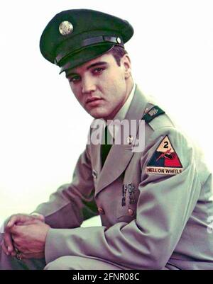 ELVIS PRESLEY during his military service at a US Army base in Germany ...
