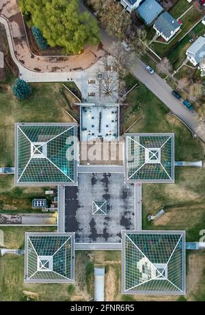 Aerial of the Muttart Conservatory, Edmonton, Alberta, Canada, North ...