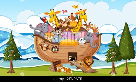 Animals on Noah's ark in the ocean scene illustration Stock Vector Image & Art - Alamy