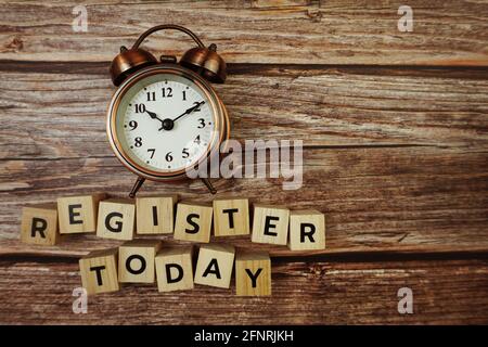 Register Today Word alphabet letters on wooden background Stock Photo ...