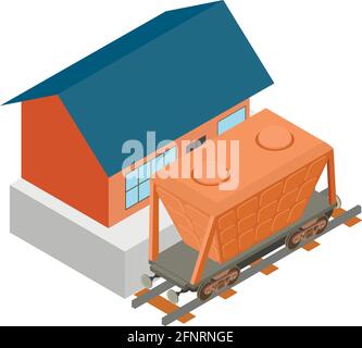 Isometric freight railroad, hopper car, railroad tank car and passenger ...