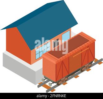 Container railcar icon. Isometric illustration of container railcar ...