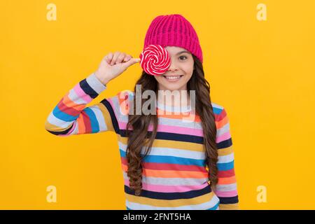 cheerful teen girl with lollipop candy, lollypop. Teenager child with ...