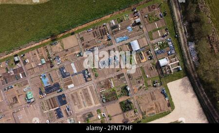 An aerial view of some allotments surrounded by fields Stock Photo - Alamy